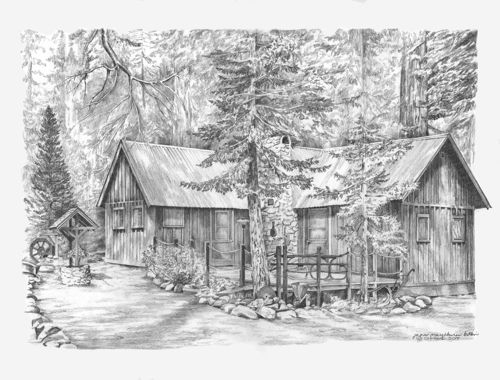 Pencil Drawing of Wilsonia Cabin | The Cabins of Wilsonia