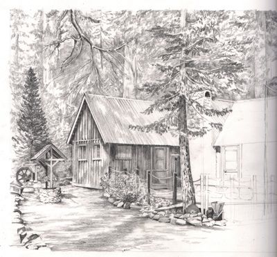 Pencil Drawing of Wilsonia Cabin | The Cabins of Wilsonia