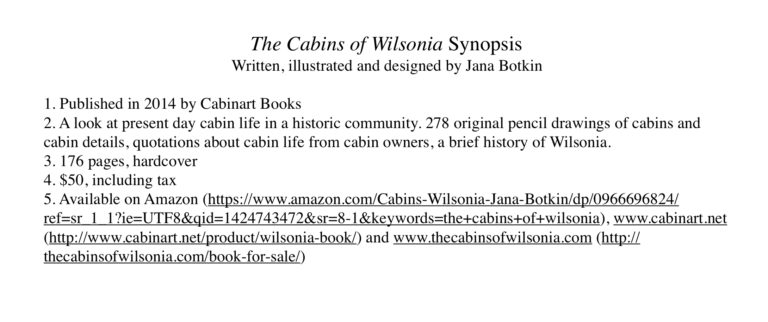 book synopsis | The Cabins of Wilsonia